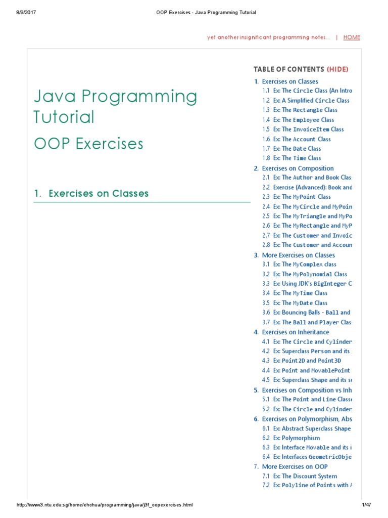 Oop Exercises Java Programming Tutorial Pdf Method Computer