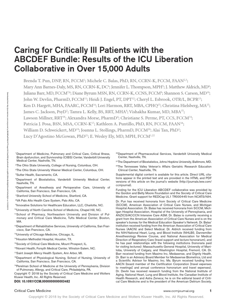 Caring For Critically Ill Patients With The ABCDEF Bundle Results of ...