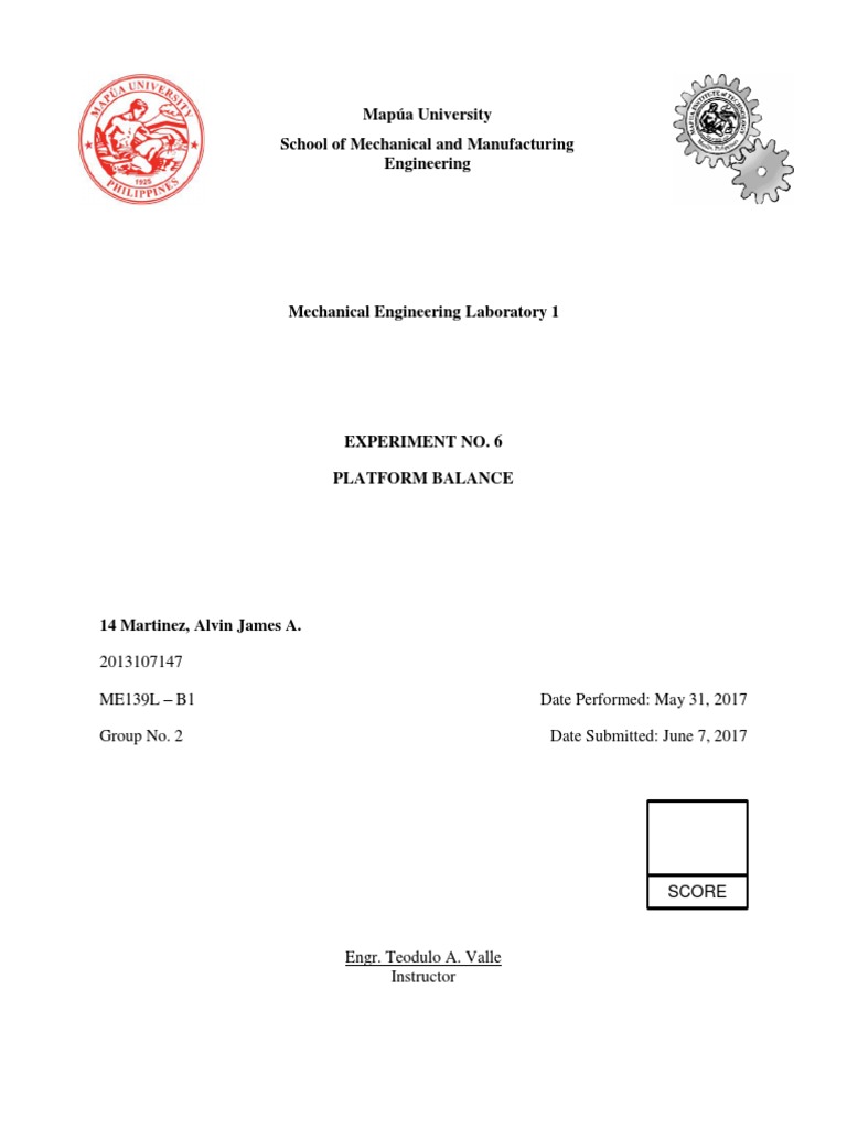 Platform Balance Experiment Report | PDF | Weighing Scale | Weight