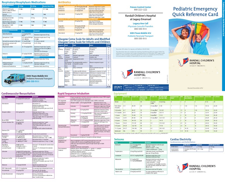 RCH - Peds Emergency Reference Card - Jan 2013 | PDF | Sepsis ...