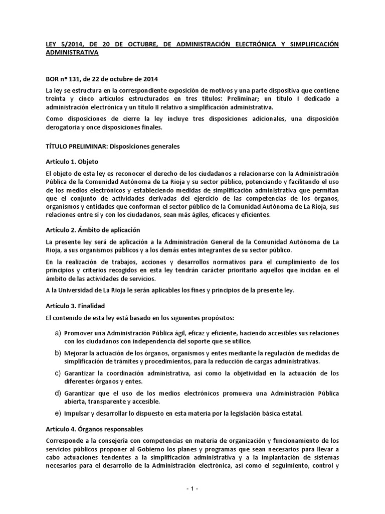 Ley 5 2014 de Administracion Electronica y Simplificacion ...