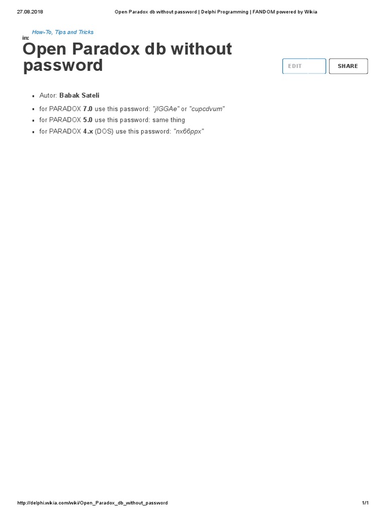 Open Paradox DB Tables Without Password PDF | PDF