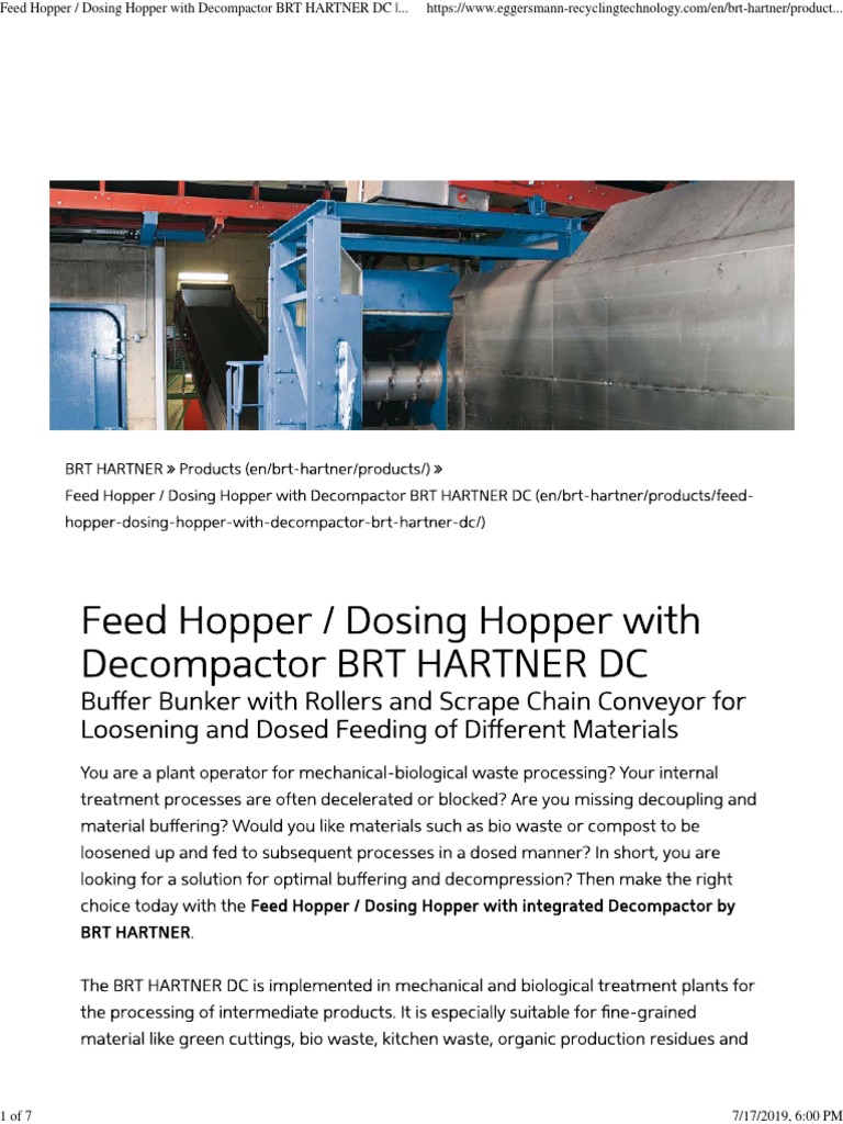 Dosing Hopper With Decompactor BRT HARTNER DC - Eggersmann GMBH | PDF ...