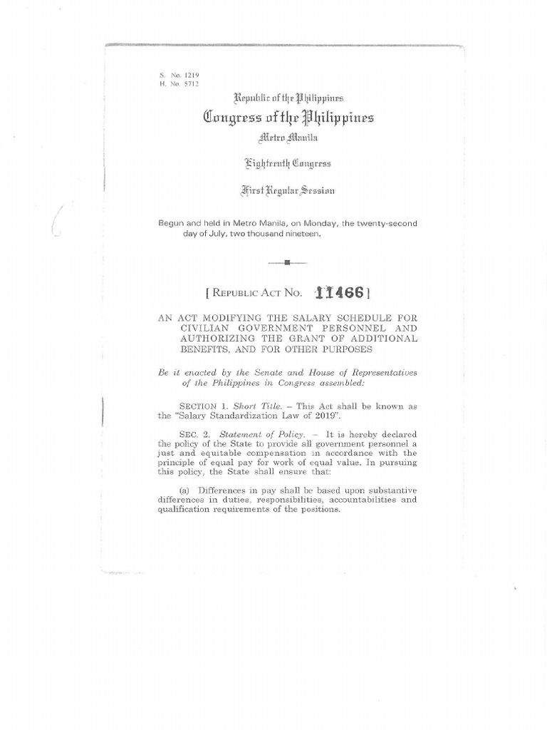 Salary Standardization Law of 2019-RA-11466-RRD PDF | PDF