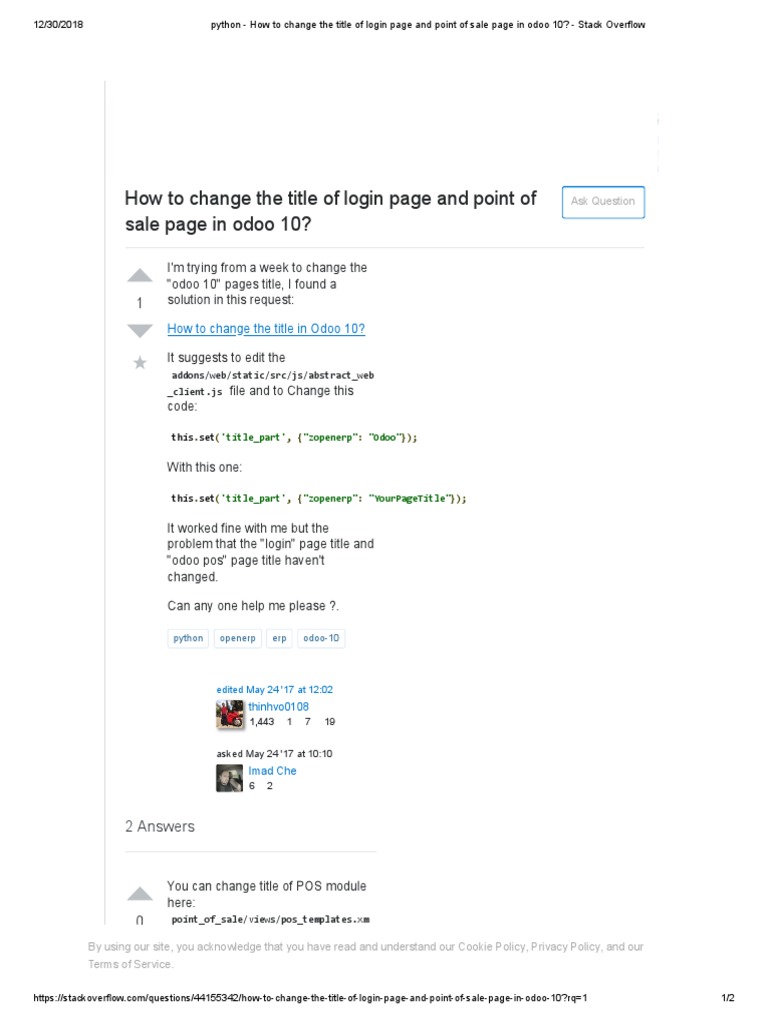 Python - How To Change The Title of Login Page and Point of Sale Page in Odoo 10 - Stack ...
