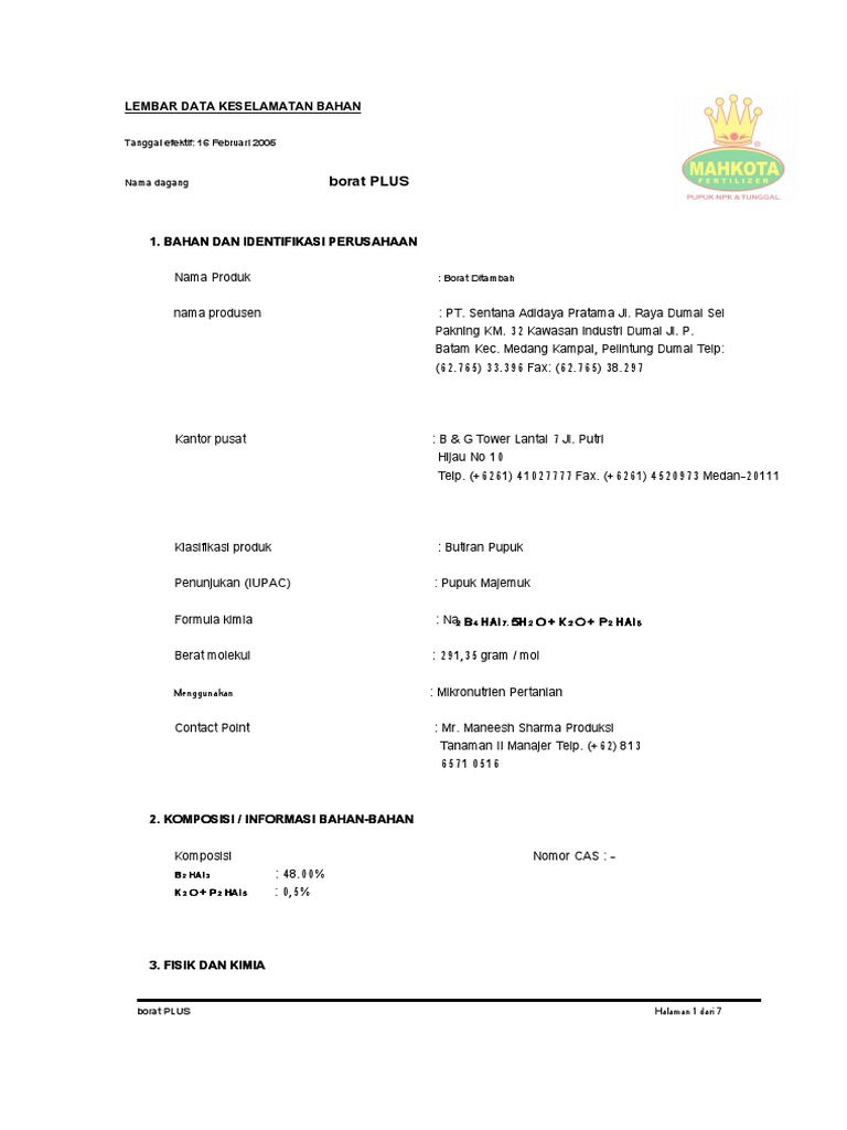 MSDS Borate Plus - En.id | PDF