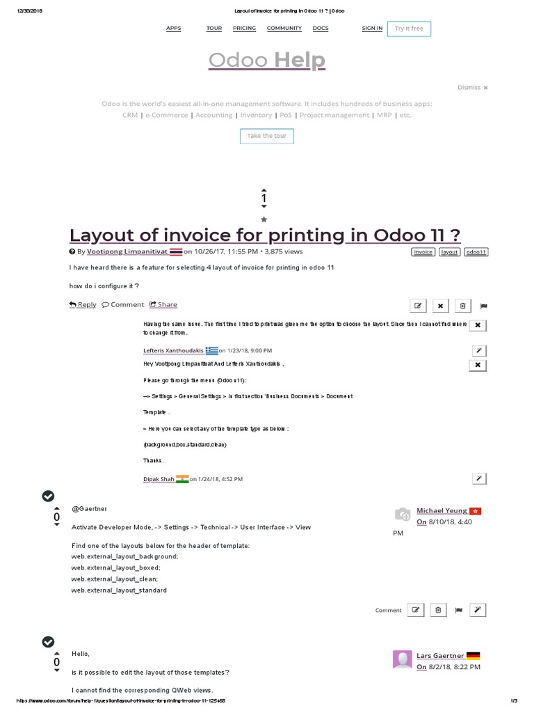 Layout of Invoice For Printing in Odoo 11 - Odoo | Download Free PDF ...
