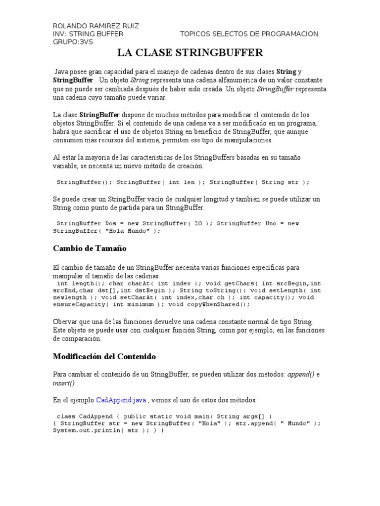 La Clase String Buffer | PDF | Cadena (informática) | Java (lenguaje de ...