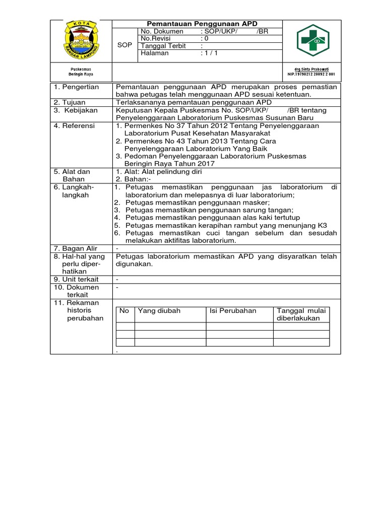SOP - Pemantauan Penggunaan APD | PDF