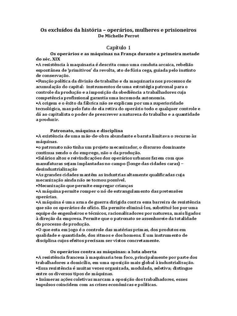 RESUMO Os Excluidos Da Historia 1 Cap Michelle Perrot | PDF ... RESUMO Os Excluidos Da Historia 1 Cap Michelle Perrot | PDF ...