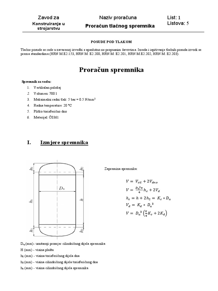 Proračun Za Tlačni Spremnik | PDF