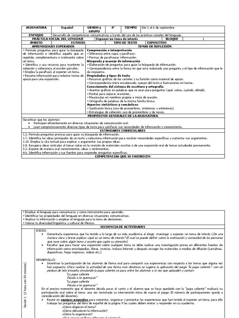 Planeacion Semana 1 Cuarto Grado | PDF | Alimentos | México