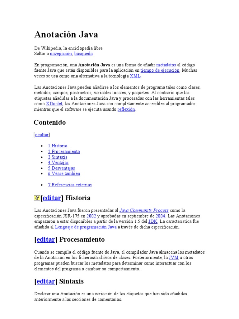 Anotación Java Pdf Java Lenguaje De Programación Programación Orientada A Objetos