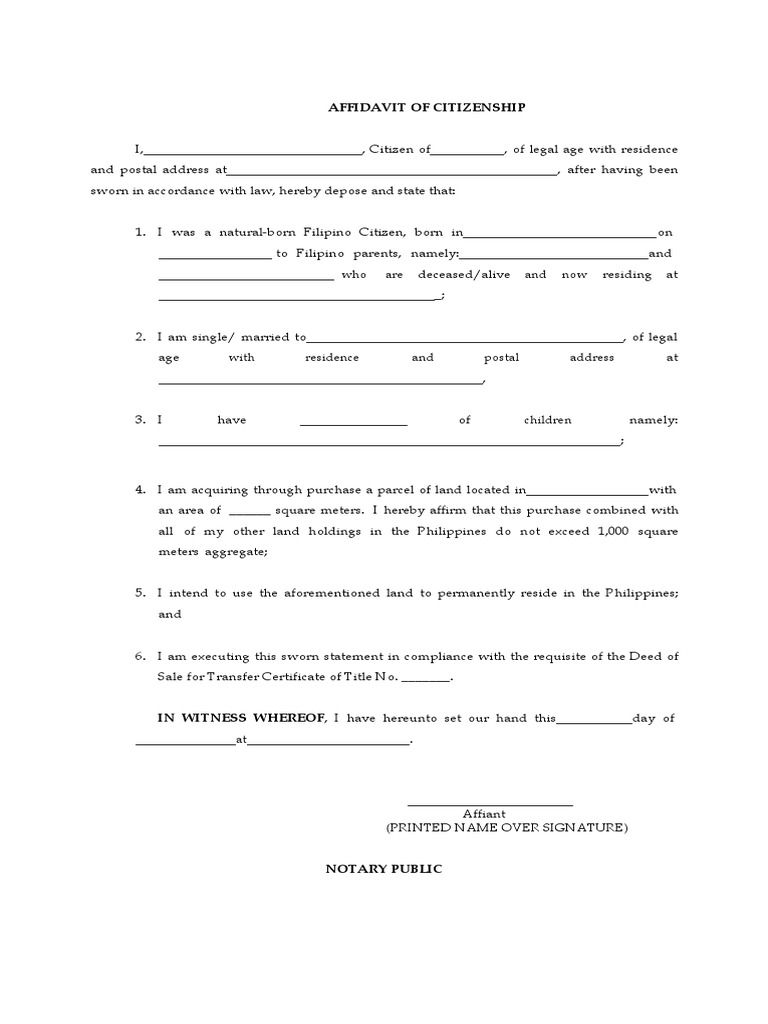 Affidavit of Citizenship | PDF