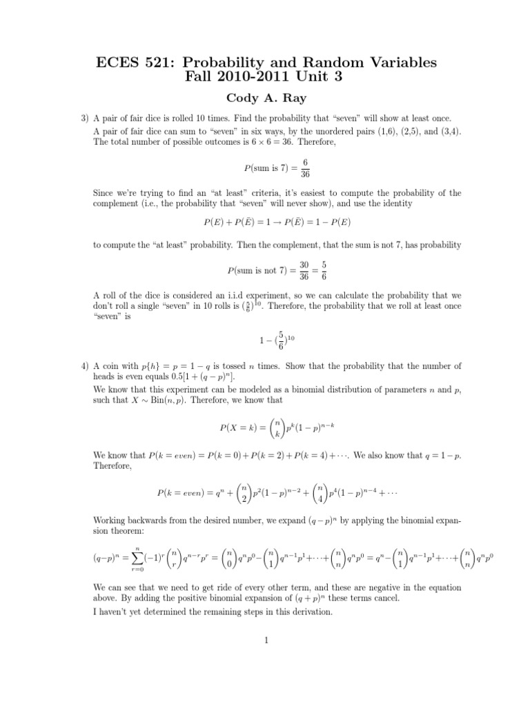 Cody Ray Unit 3 Problem Set | PDF | Probability | Probability Distribution Cody Ray Unit 3 Problem Set | PDF | Probability | Probability Distribution