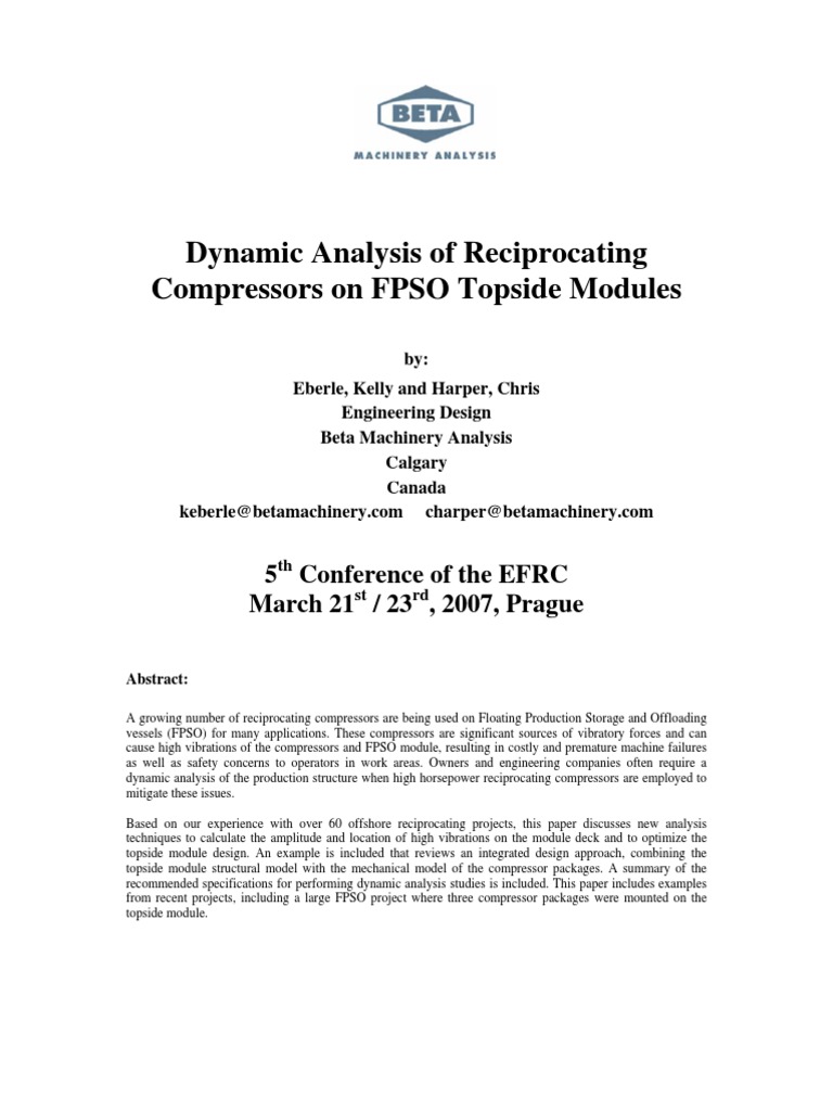 Dynamic Analysis of FPSO Compressors | PDF | Finite Element Method ...