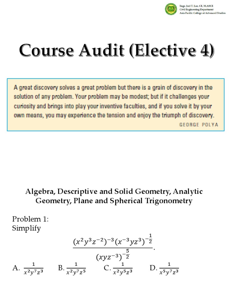 CA1 Algebra, Descriptive and Solid Geometry, Analytic Geometry, Palne ...