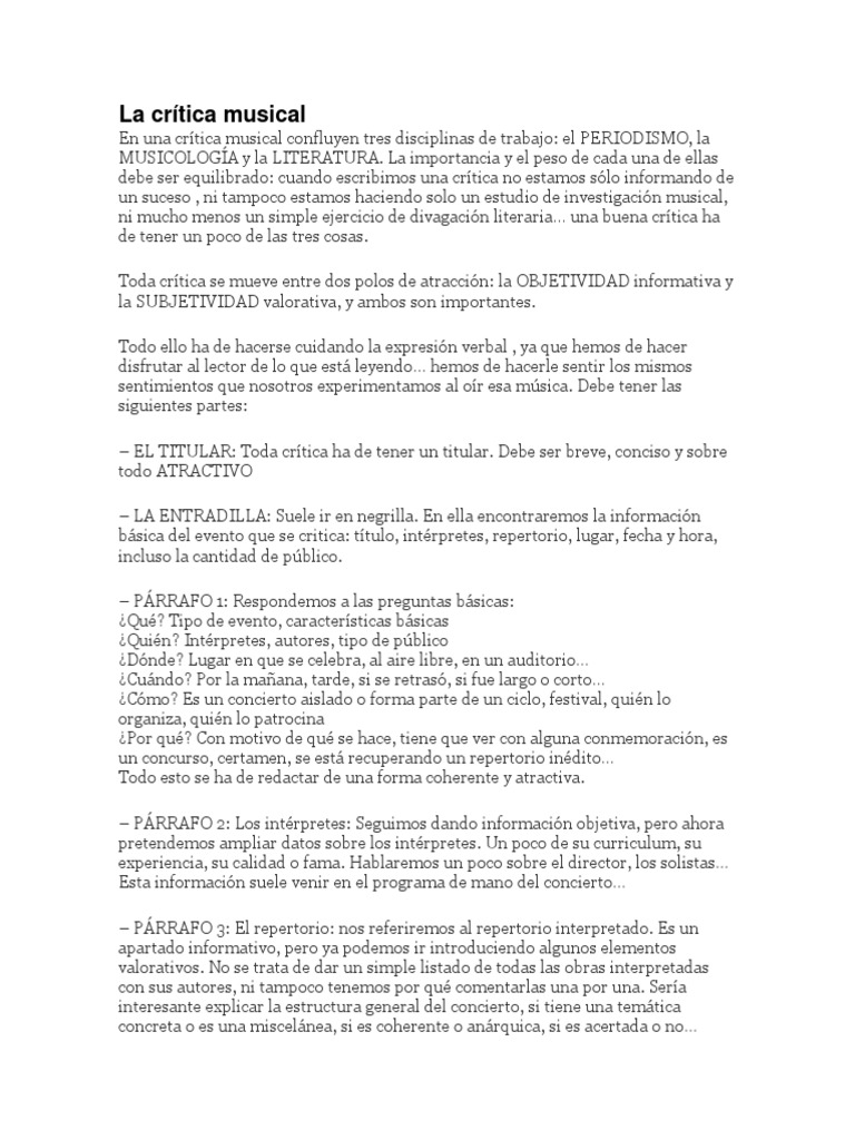 La crítica musical ensayo | Entretenimiento (general)