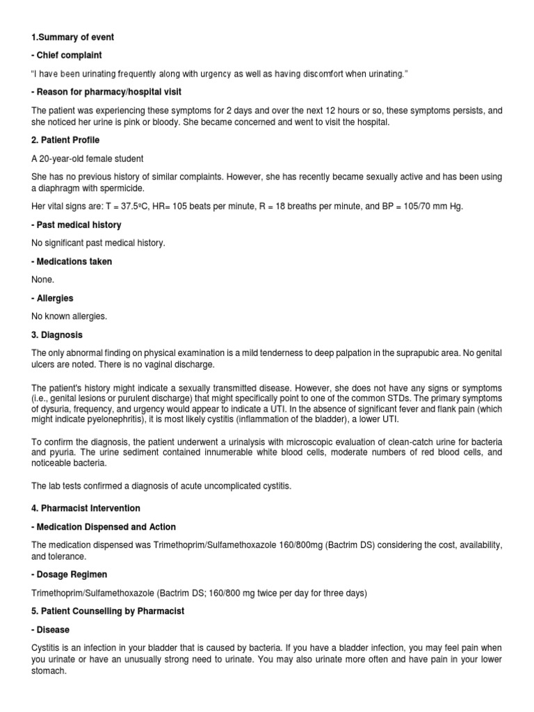 Acute Uncomplicated Cystitis Case Sample | PDF | Urinary Tract ...