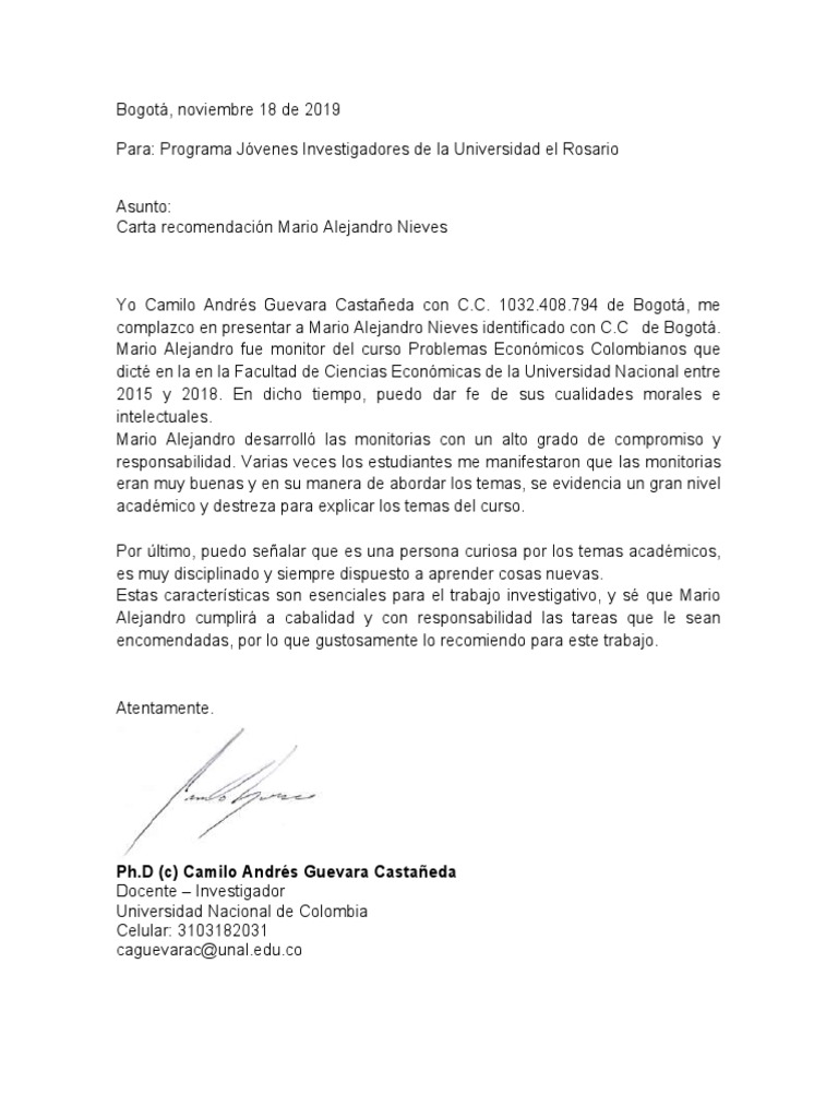 Carta Recomendación Mario Nieves | PDF