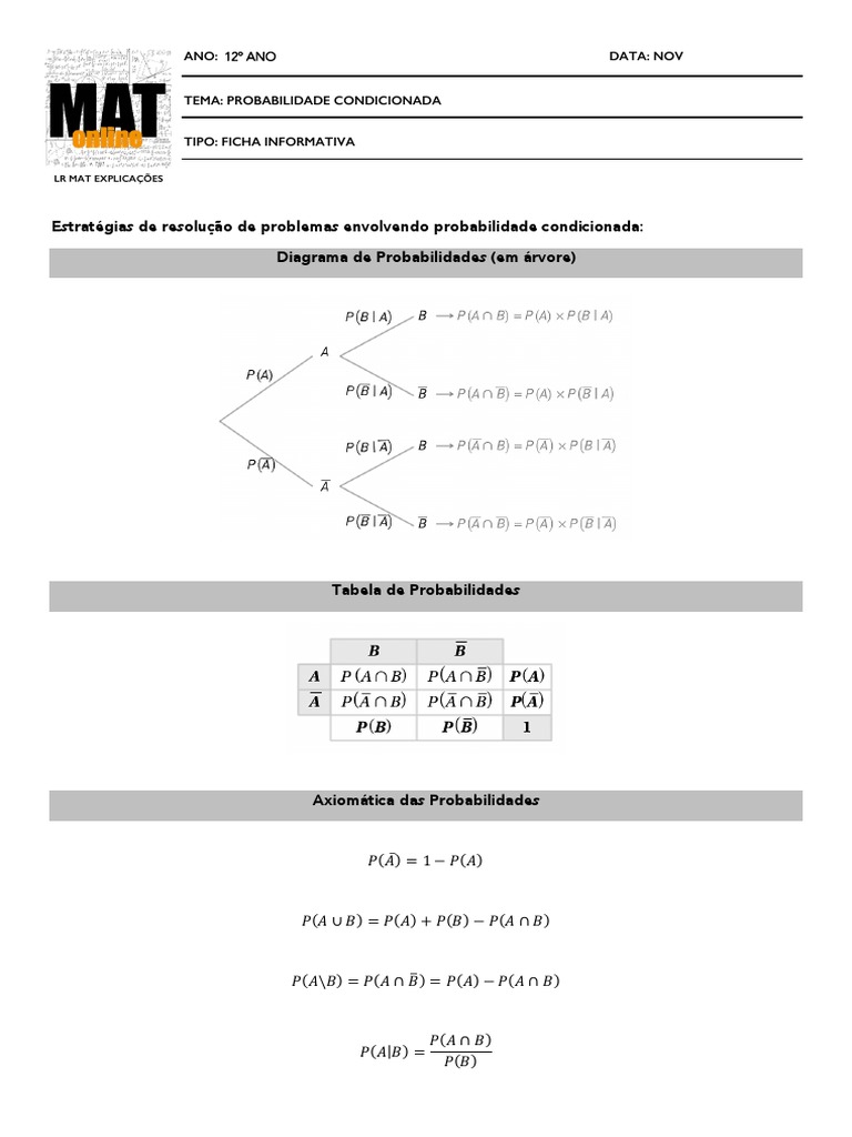Ficha2 Probabilidade Condicionada | PDF | Probabilidade | Ensino de ...