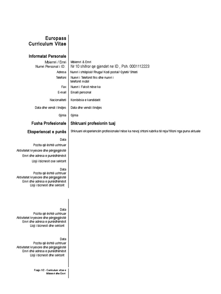 CV Europas-Shqip | PDF