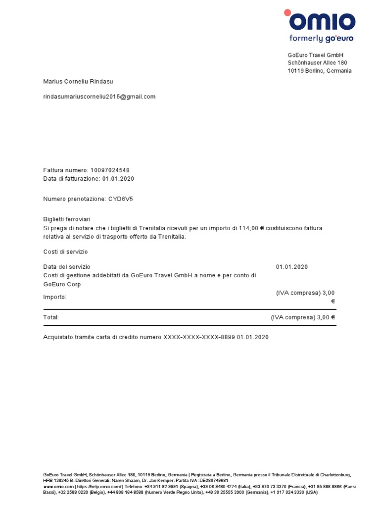 Omio Invoice CYD6V5 | PDF