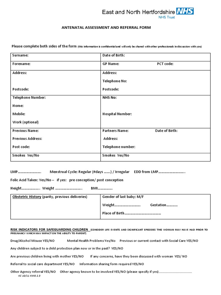 Antenatal Assessment and Referral Form | PDF | Midwife | Midwifery