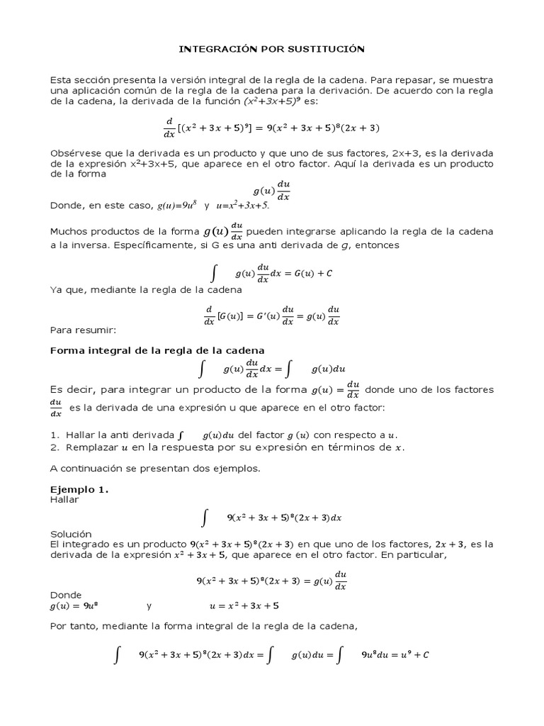 Integracion Por Sustitucion | PDF | Integral | Costo marginal