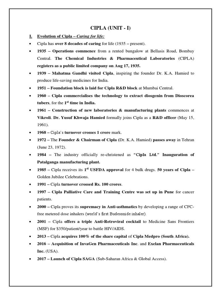 CIPLA Unit 1 | PDF | Strategic Management | Brand