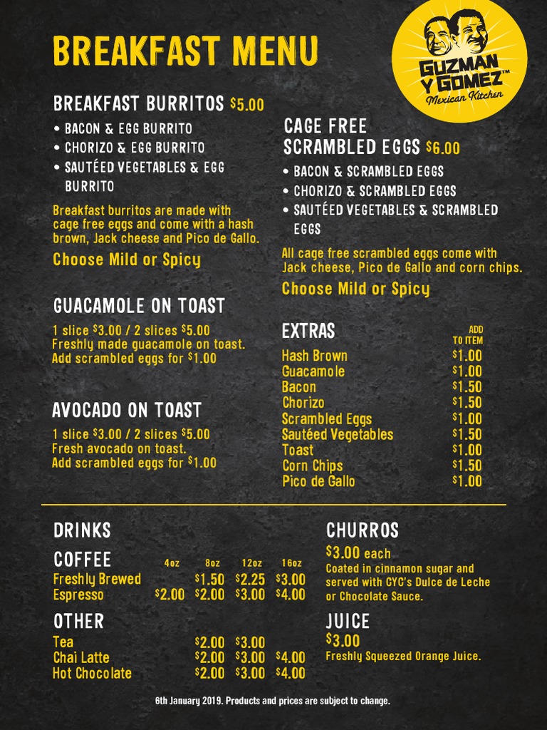 Guzman y Gomez Menu | PDF | Taco | Burrito