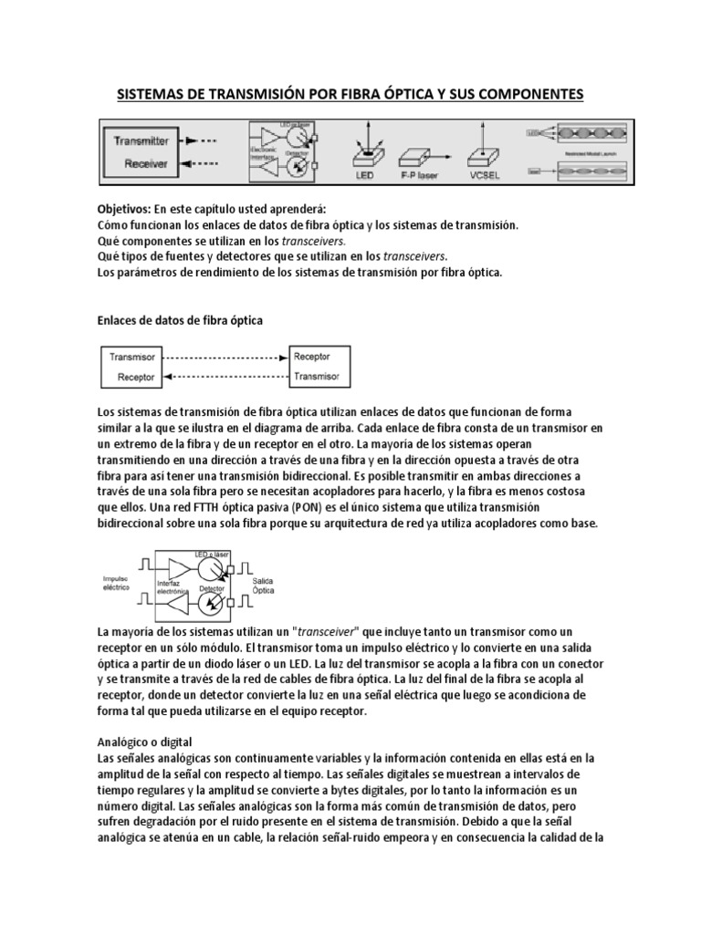 Sistemas de Transmisión Por Fibra Óptica y Sus Componentes | PDF ...