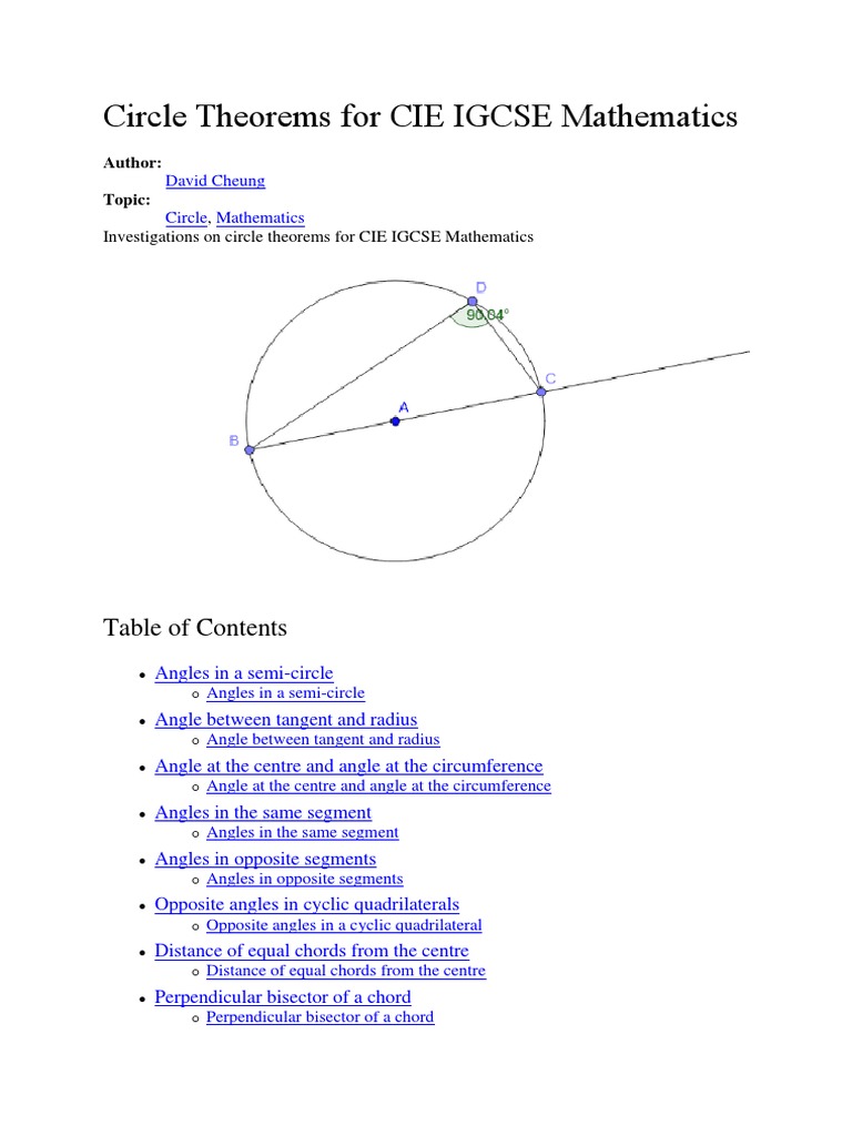 CIE IGCSE Circle Theorems Guide | PDF