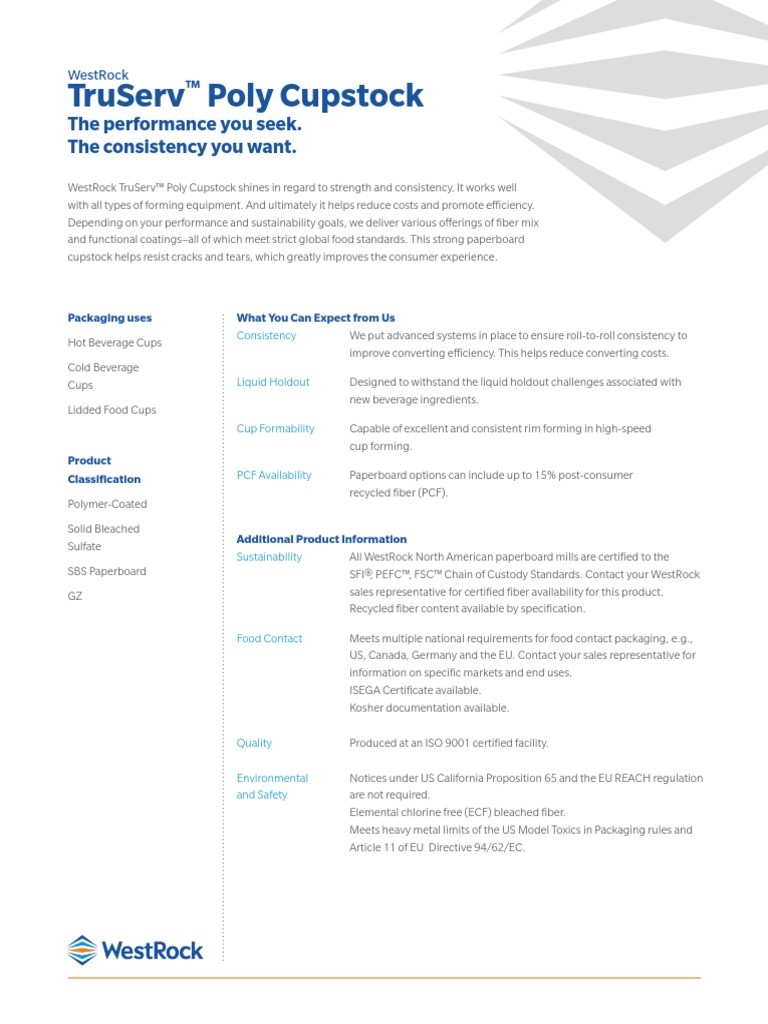 TruServ Poly Cupstock Product Guide Rev0217 PDF | PDF | Paperboard ...