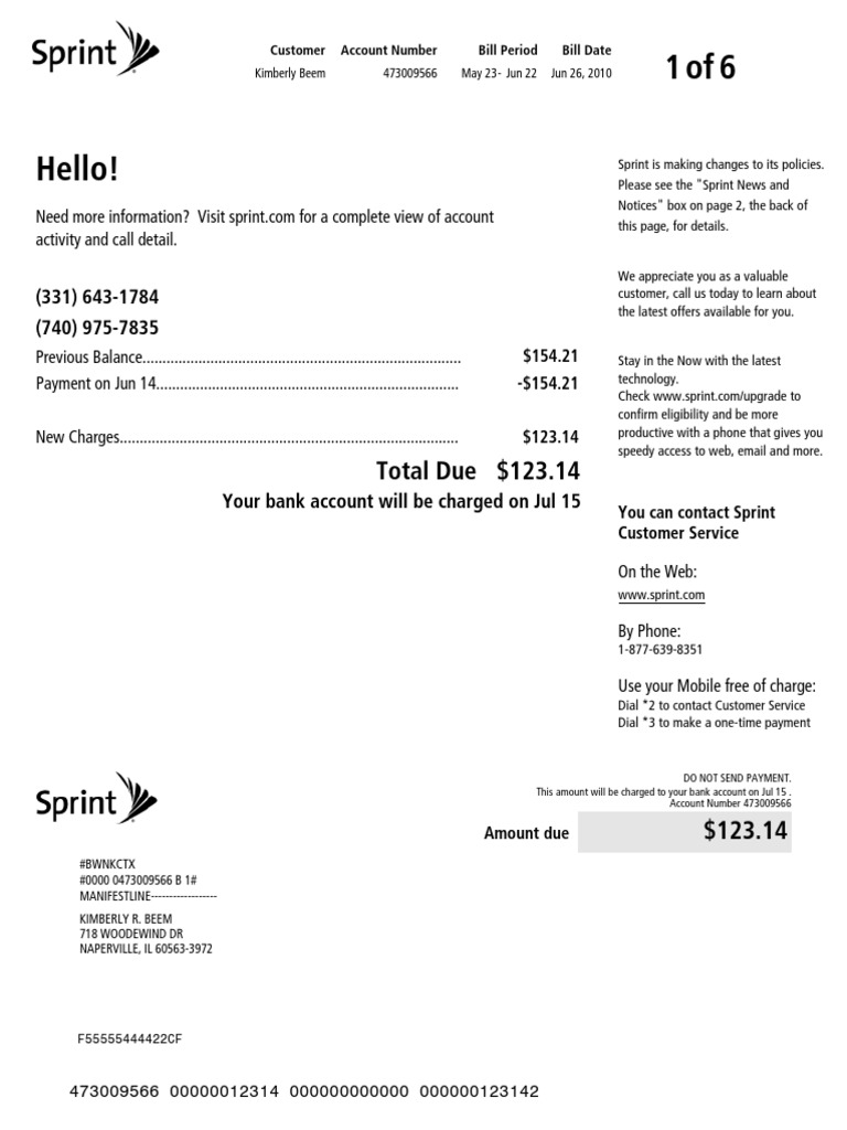 Cell Phone Bill PDF | PDF | Sprint Corporation | Fee