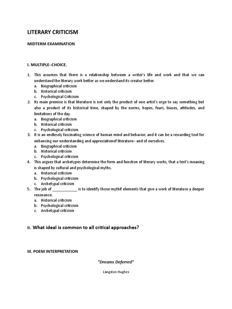 Literary Criticism Exam Guide | PDF