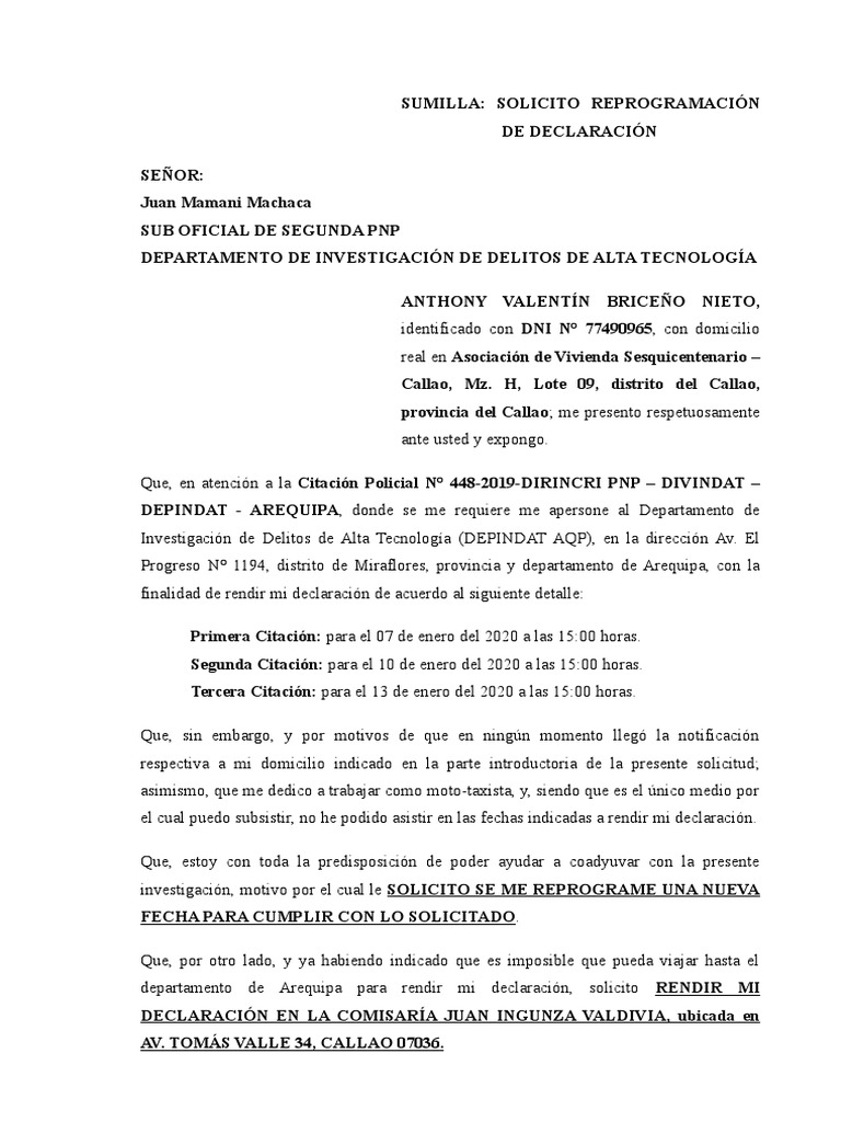 Reprogramación de Declaración | PDF | Derecho