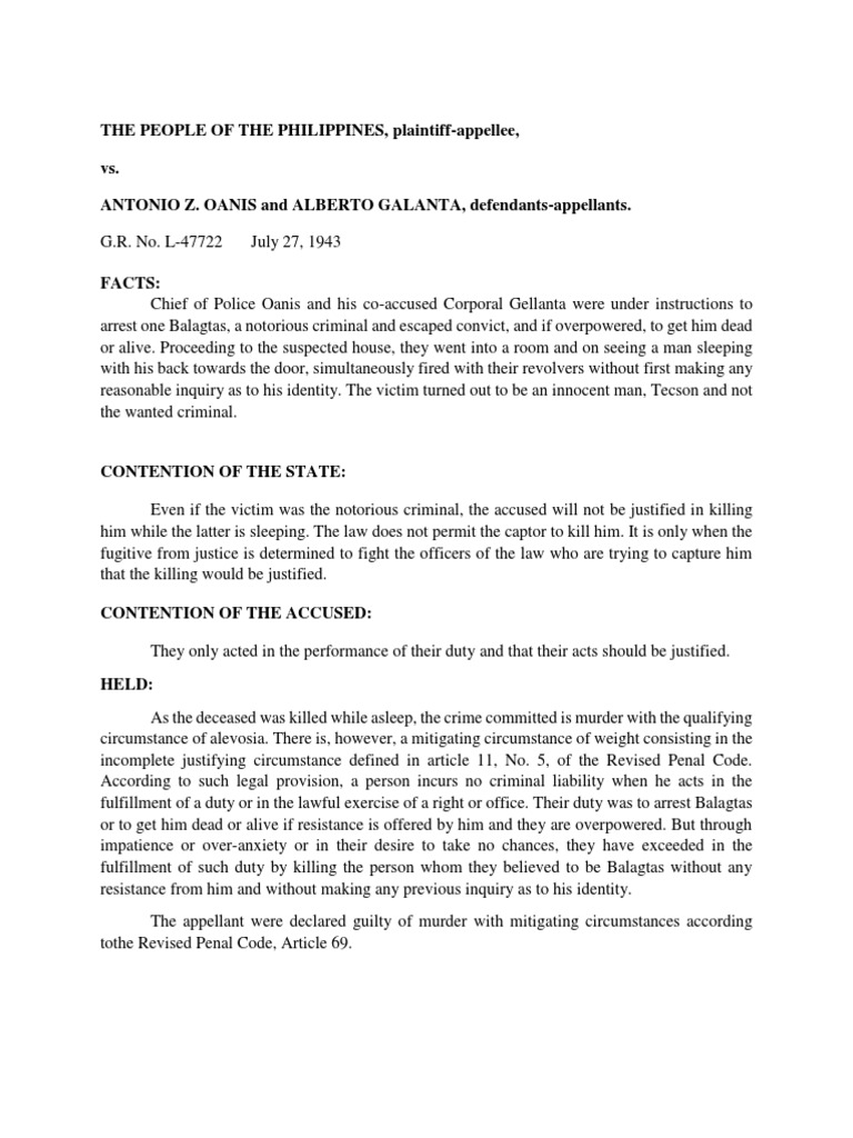 People of The Philippines VS Oanis | PDF