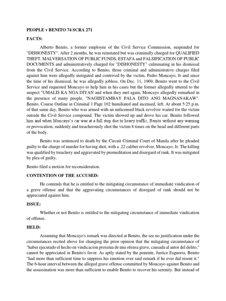 PEOPLE V BENITO | PDF | Murder | Misconduct