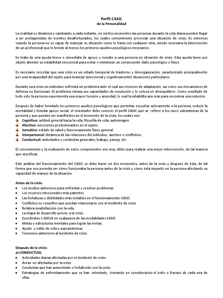 Perfil CASIC de La Personalidad | PDF | Las emociones | Ansiedad