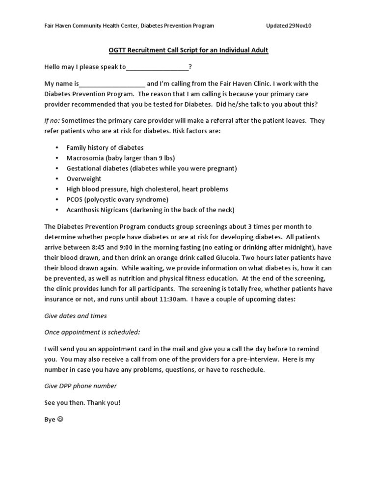 OGTT Recruitment Call Script For Individual Adult English V3 29nov10 ...