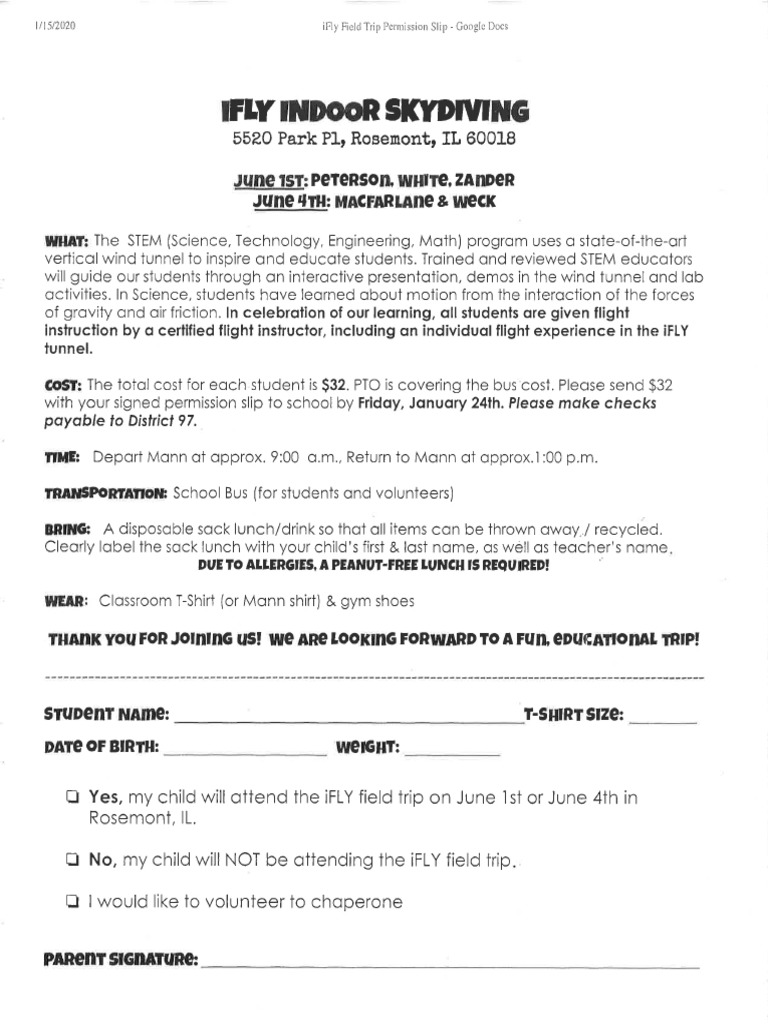 IFly Permission Slip | PDF