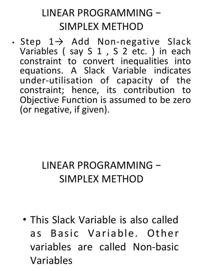 Linear Programming Simplex Method Pdf Pdf Linear Programming