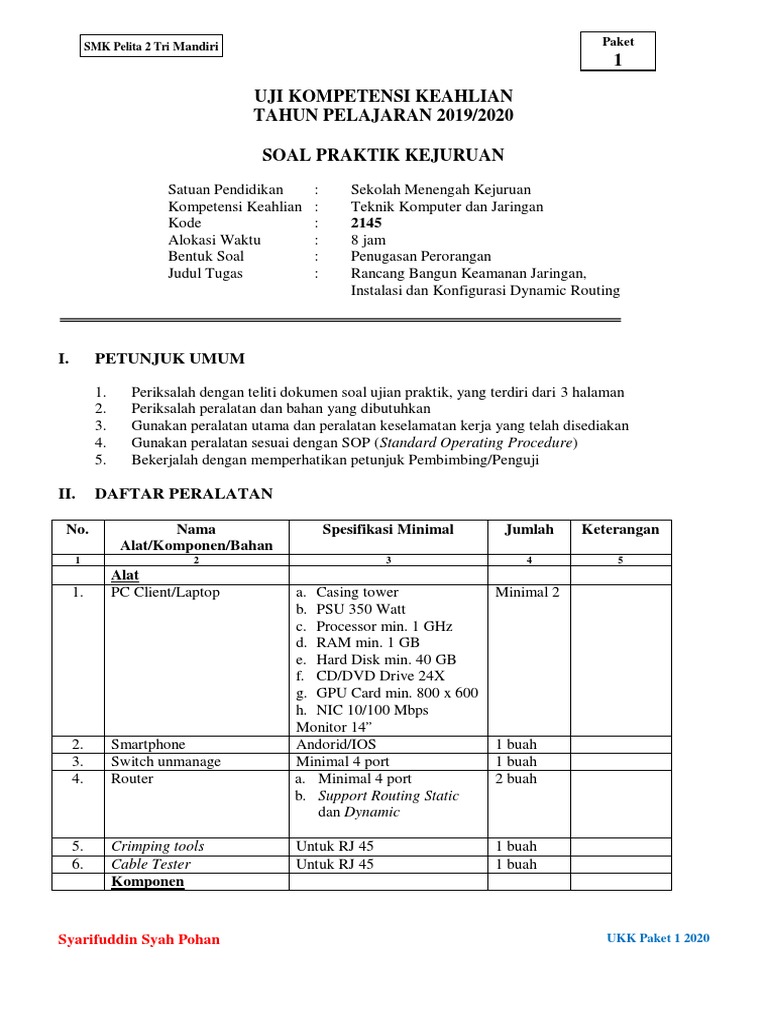 Pembahasan UKK Paket 1 2020 | PDF