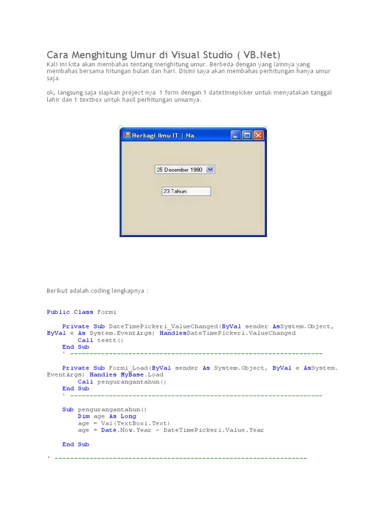 Cara Menghitung Umur Di Visual Studio | PDF