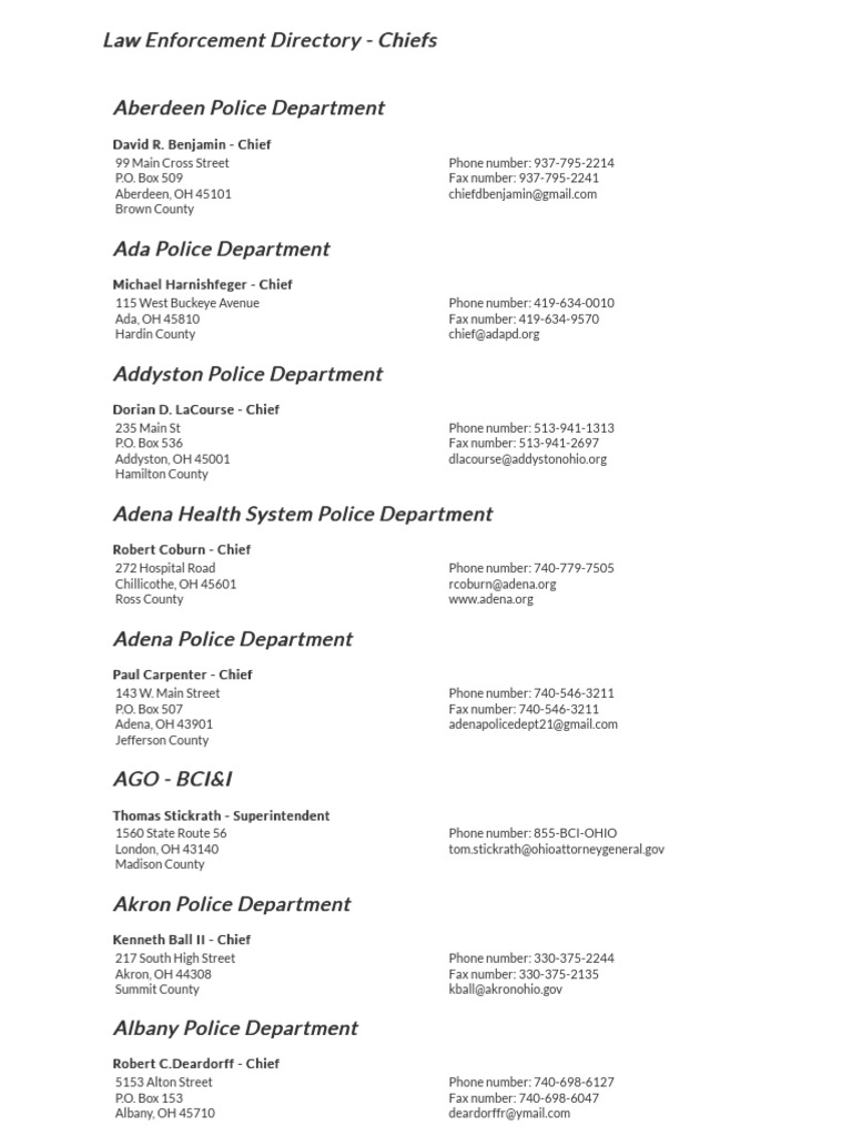 Ohio Police Chiefs Directory | PDF | Cleveland | Columbus