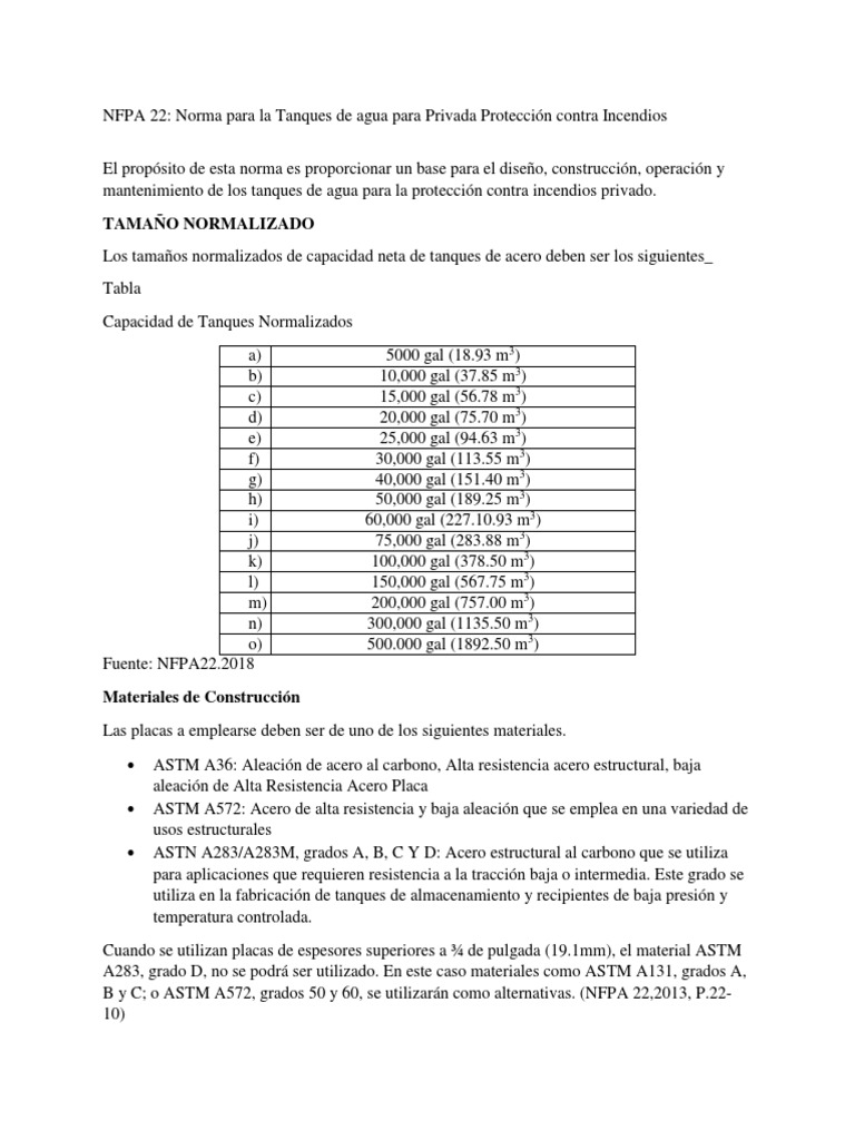 Nfpa 22 | PDF | Tanques | Agua