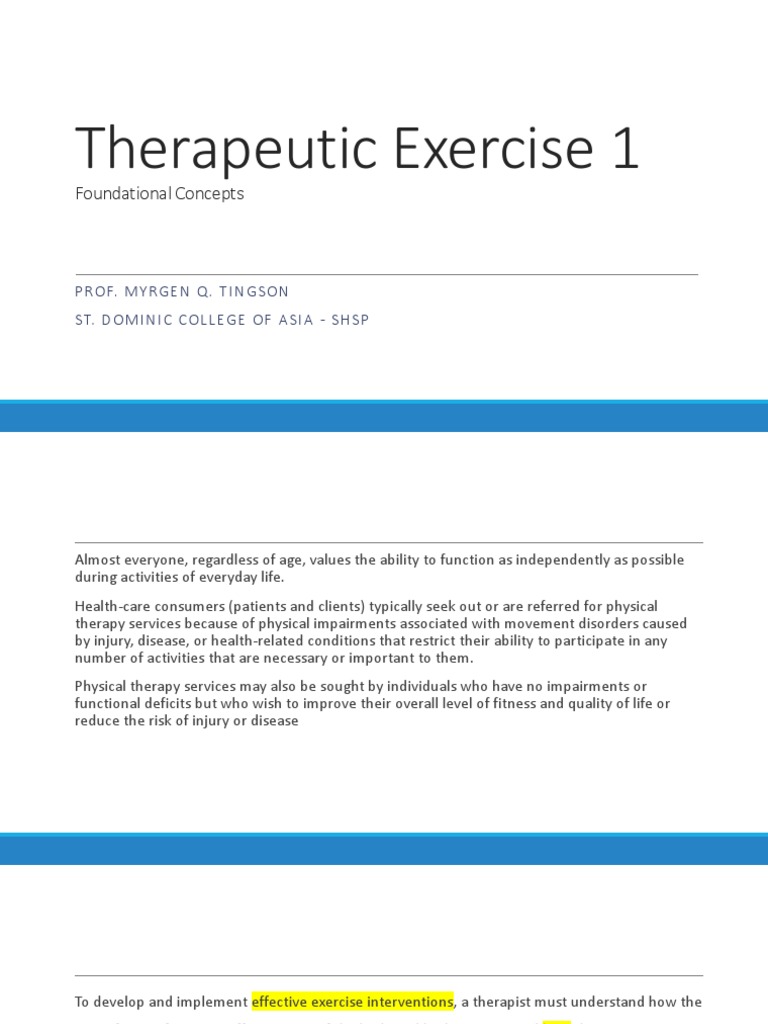 Therapeutic Exercise: Foundational Concepts for Impact on Physical ...