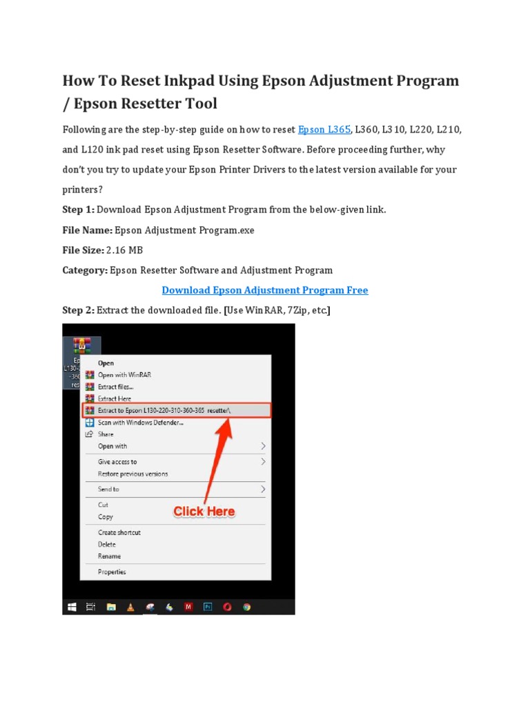 How To Reset Inkpad Using Epson Adjustment Program | PDF