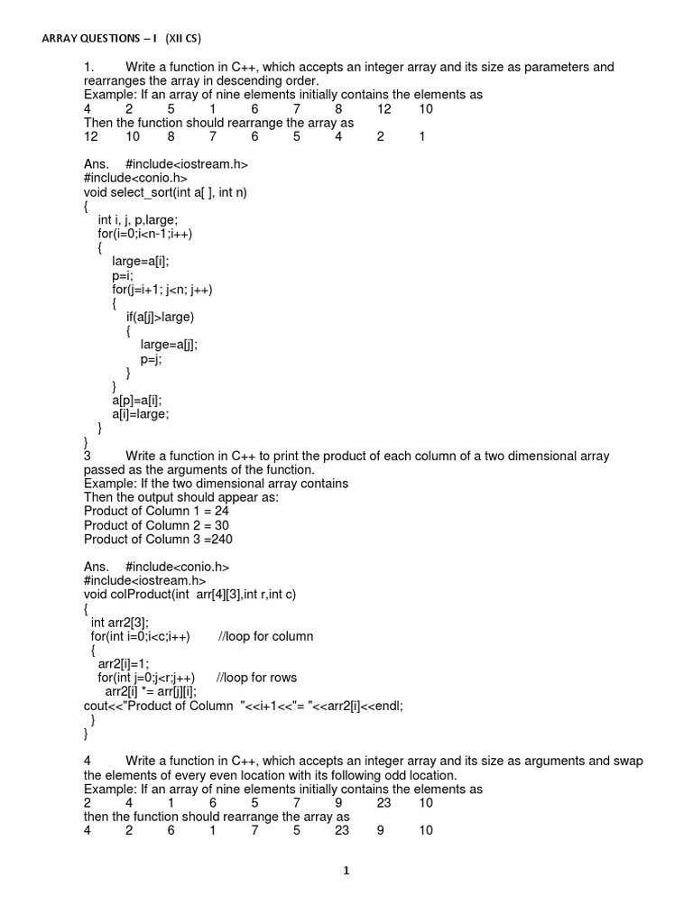 Array Sample Questions Pdf Subroutine Array Data Structure 